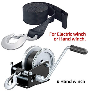 Boat Trailer Winch Strap 2" x 20' with Hook Replacement, 10000 lbs Breaking Strength, Loop End for Boats, Trailer, Wave Runner, Towing, Heavy Duty Equipment