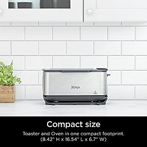 Ninja ST100 Foodi 2-in-1 Flip Toaster, 2-Slice Capacity, Compact Toaster Oven, Snack Maker, 1500 Watts, Stainless Steel