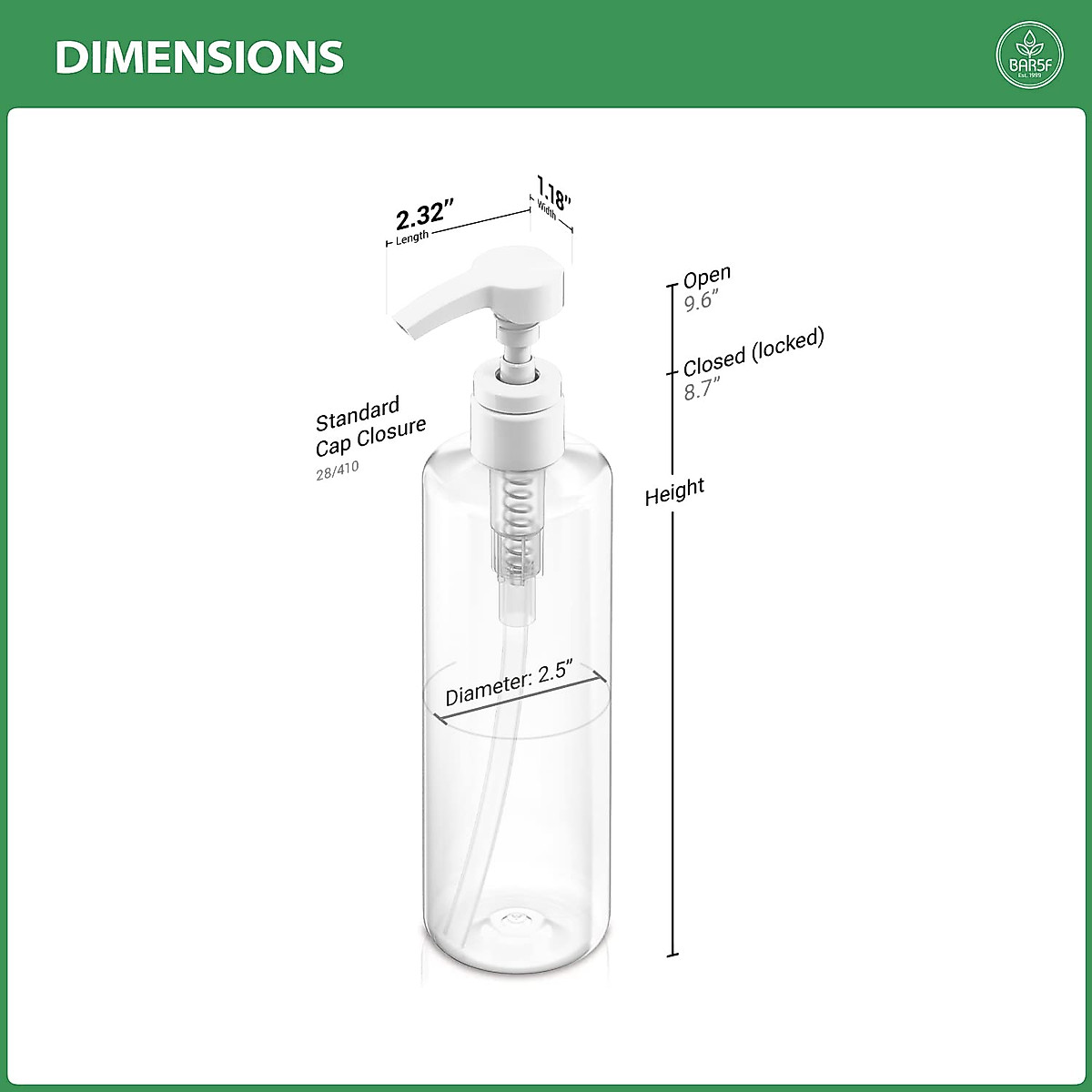 Bar5F 16-Ounce Pump Bottles for Shampoo and Conditioner BPA_Free Heavy-Duty Cristal-Clear Lotion Body Wash, 2-Pack