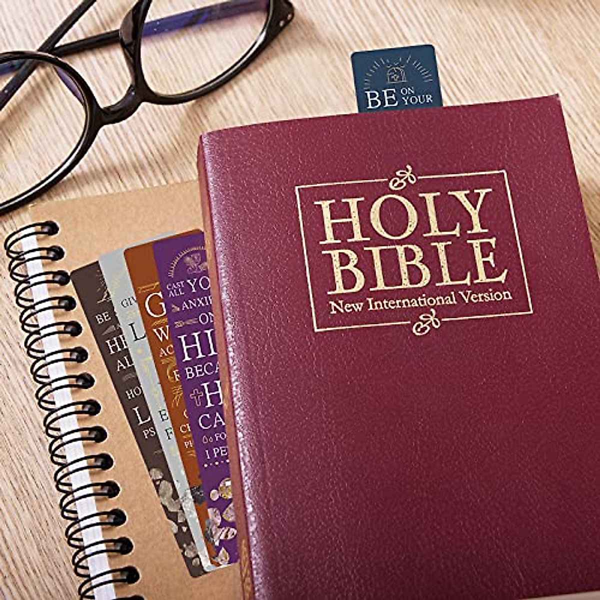 ANZON MORIES 48 Pieces Christian Scripture Bookmarks with Bible Verse Quotes & Storage Box, Inspirational Book Mark Religious Marker Christian Art Gift Bookmark for Reading Lover, Men, Women, Kids