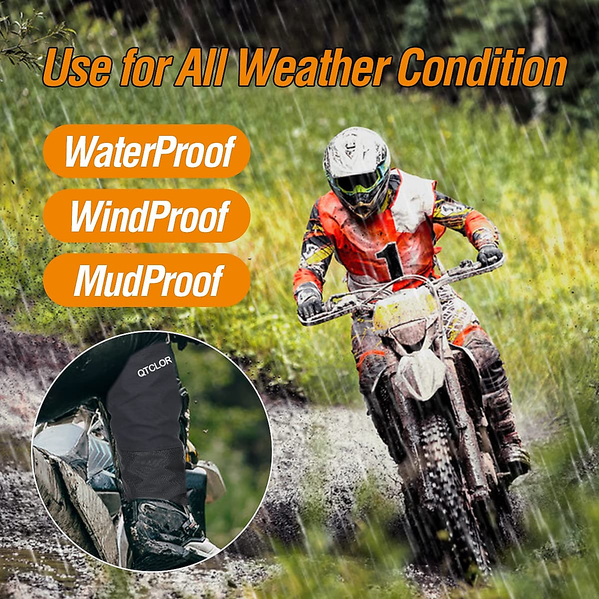 Leg Gaiters Waterproof Snow Boot Gaiters for Snowshoeing, Hiking, Hunting, Running, Motorcycle Anti-Tear Oxford Fabric, TPU Instep Belt Metal Shoelace Hook Adjustable top Buckle Strap for Outdoor