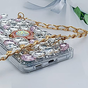 Losin Compatible with Galaxy S23 Bling Case Luxury 3D Perfume Bottle Phone Case Glitter Sparkle Crystal Rhinestones Diamond Gemstone Ring Stand Kickstand Crossbody Lanyard Strap for Women Girls, Pink