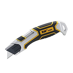 XW Auto-Retractable Safety Utility Knife, Box Cutter of Quick Blade Change, 4 Spare Blades Storage in Handle