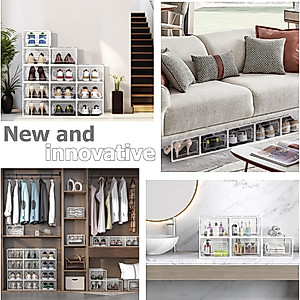 Fkprorjv 12 Pack Large Shoe Storage Box Organizer for Closet, Versatile Clear Plastic Stackable Sneaker Shoe Rack Containers Bins Holders, Portable Closet Organizers and Storage, White