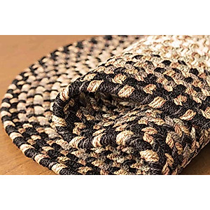 Super Area Rugs Round 4X4 Black/Gray/Gold Braided Rug Hartford Primitive Decor Rug - Indoor Outdoor - 4' X 4' Circular Braided Rug Dining Room Rug