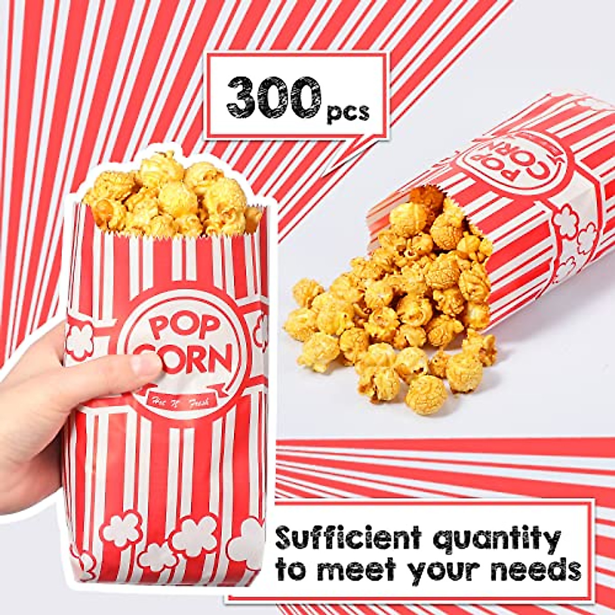 300 Pieces Paper Popcorn Bags 1 Oz Popcorn Container Red and White Concession Stand Supplies Movie Theme Party Supplies Popcorn Holder