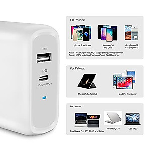 Amazon Basics 68W Two-Port GaN Wall Charger with 1 USB-C (60W) & 1 USB-A Ports (18W) with PD for Laptops, Tablets & Phones (iPhone 15/14/13/12/11/X,iPad,MacPro, Samsung, & more), non-PPS, White