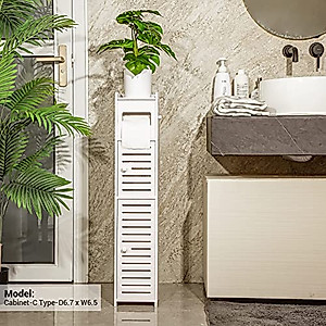 Bathroom Storage Cabinet for Small Space with Doors and Shelves, 4-Tiers Narrow Bathroom Cabinet,Waterproof Toilet Paper Storage Organizer with Toilet Paper Roller,Accommodate Mega Rolls(White)