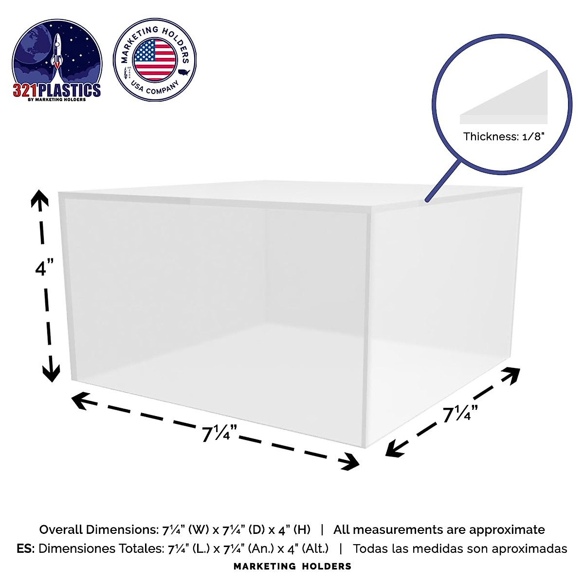 Frosted Acrylic Display Box Counter Retail Merchandise Storage Bin No Lid with Open Bottom 7" x 7" x 4" Flippable Cubby for Tradeshows and Expos by Marketing Holders