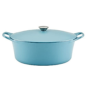 Rachael Ray NITRO Cast Iron Dutch Oven, 6.5 Quart, Agave Blue