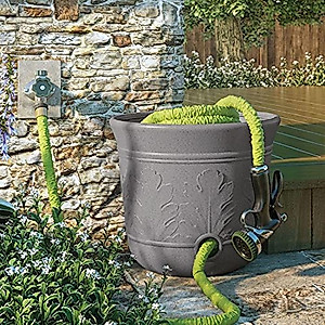 Suncast CPLHPL100 300 Foot Heavy Duty 5 Gallon Decorative Resin Garden Hose Pot for Expandable and Lightweight Hoses, Gray