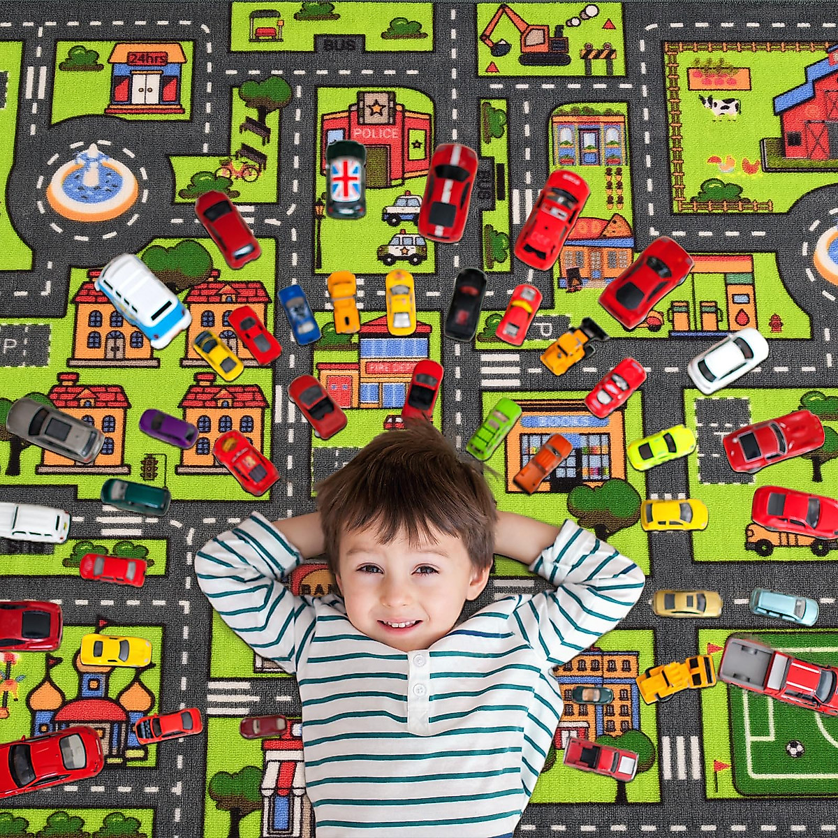 Zareas 3x5 Feet Kids Area Rug Play mat Car Rug for Playroom, Children Educational City Traffic Road Map Fun Car Carpet, Car Rug for Boys Bedroom, Upgrade Anti-Skid Rectangular for Kids Rugs, 60''x36''