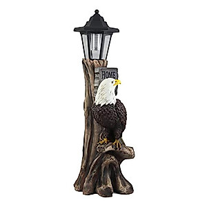 Ebros Home of The Brave Patriotic American Bald Eagle Perching On Tree Stump Garden Courtesy Night Light Statue Solar LED Lantern Lamp Guest Greeter Decor for Patio Poolside Home Figurine