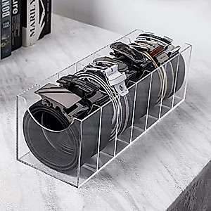 SefiHome Belt Storage Organizer, 7 Compartments Acrylic Belt Organizer, Clear Belt Holder for Closet, Belt Holder for Tie, Bow Tie, Wallets, Watches, Makeup, Jewelry