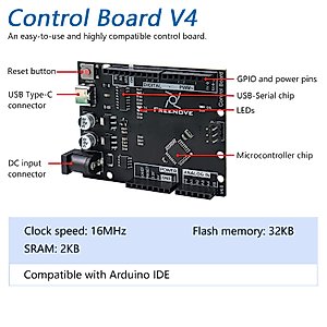 Freenove Ultimate Starter Kit with Board V4 (Compatible with Arduino IDE), 274-Page Detailed Tutorial, 217 Items, 51 Projects