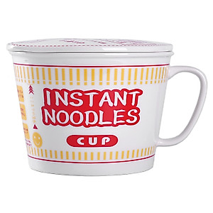 WHJY 27 oz Ceramic Modern Instant Noodles Bowl Cup Mug, Large Ramen Bowl with Handle & Lid, Ceramic Ramen Bowl, Soup Bowl, Instant Ramen Bowl, Ramen Bowls, Pasta Bowl - Red