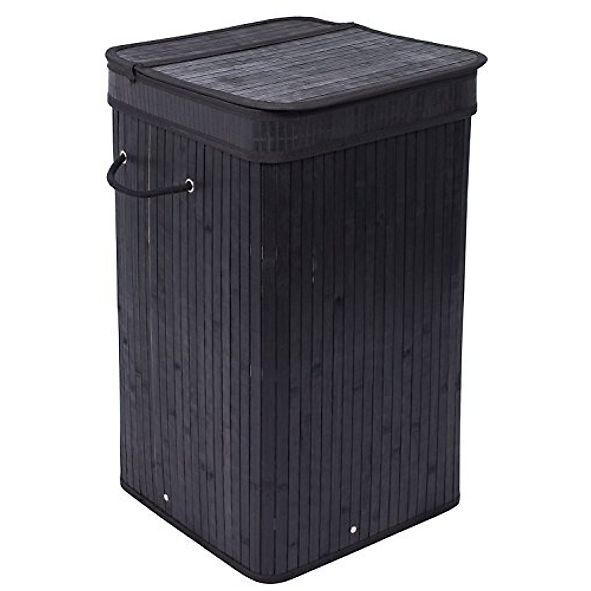 BIRDROCK HOME Square Laundry Hamper with Lid and Cloth Liner - Bamboo - Black - Easily Transport Laundry Basket - Collapsible Hamper - String Handles