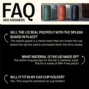 Fellow 16 oz Carter Move Travel Mug - Vacuum-Insulated Stainless Steel Travel Coffee Mug - Coffee Tumbler with Ceramic Interior and Splash Guard - Matte Black