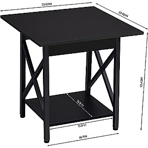 GreenForest End Table Large 24 inch Farmhouse Industrial Design Side Table Nightstand with Storage Shelf for Living Room, Easy Assembly, Black
