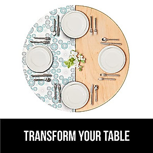 Gorilla Grip Vinyl Round Tablecloth, Fitted Elastic Edge Cover, Fade and Stain Resistant Table Cloths, Spill Proof Linen Covers for Indoor Dining, Outdoor Picnic Parties, Camping, 44" Turquoise Spiral