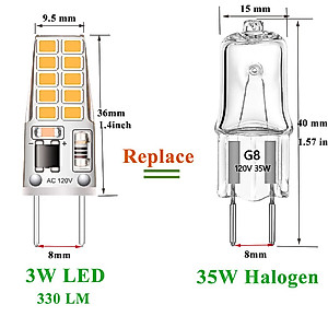Kapata 5 Pack G8 LED Bulb Soft White 2700K 120V 3W Equivalent to G8 Halogen Bulb 35W T4 JCD Type GY8.6 Bi-Pin Base, Non-dimmable for Under Cabinet Light, Under Counter Kitchen Lighting