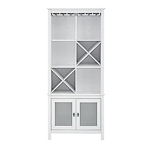 Home Source Jill Zarin White Bar Cabinet Bookshelf with Glass Doors