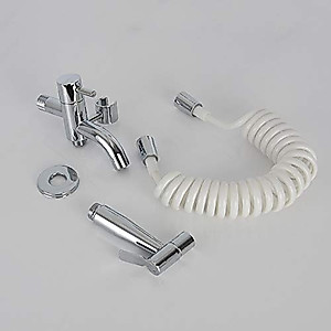 MINJING Bathroom Toilet Bidet Sprayer Kit, Black & Chrome Wall Mounted Bidet Faucet, Solid Brass Cold Water Tap 3 Meter Hose,Black