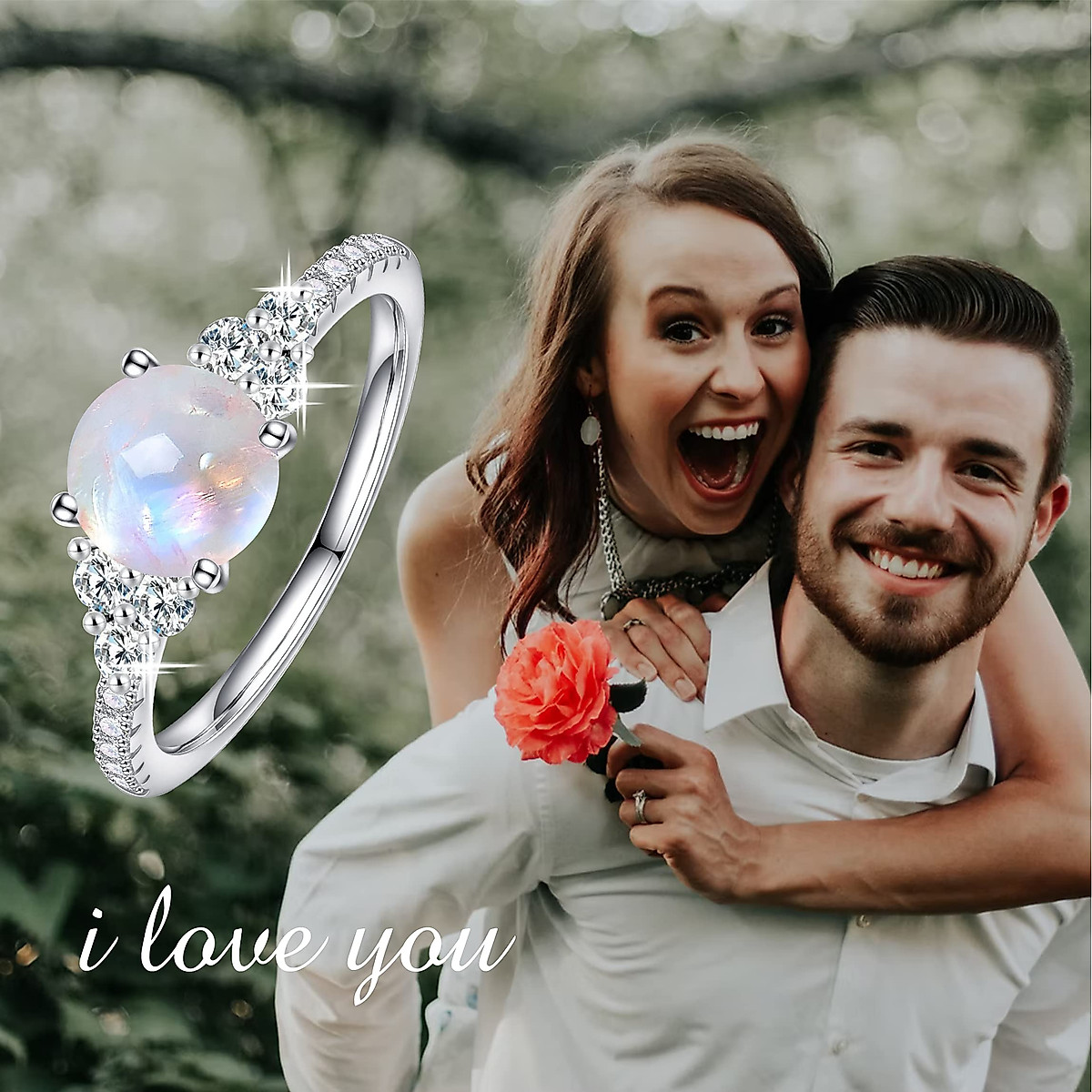 LELOUCHY Authentic Moonstone Ring Real 925 Sterling Silver Rainbow Moonstone Rings for Women Genuine Moonstone Jewelry -8