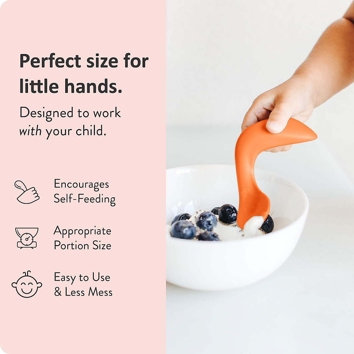 Kizingo Right-Hand Curved Baby Spoons for Toddler Self Feeding, (2 Pack, Blue and Orange)