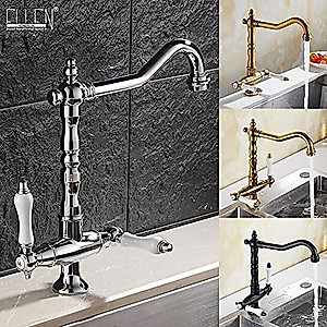 VVQQFGXN Kitchen Sink Faucet for Bar Farmhouse Commercial, Bath Kitchen Brushed Nickle Dual Handle Kitchen Basin Faucets, Deck Mounted Hot & Cold Water Mixer Basin Sink Taps(Chrome)