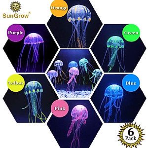 Jellyfish Aquarium Decorations, Silicone Fish Tank Ornaments, Colorful Decor Glows in Blacklight, Adds Beauty to Freshwater & Saltwater Tanks and Terrariums, 6pcs