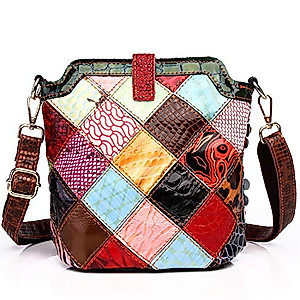 Segater® Women’s Multicolor Floral Small Crossbody Bag,Cowhide Genuine Leather Handbag Flower 3D Snake Pattern Shoulder Bag Ladies Travel Top-Handle Bag Patchwork Colorful Purses