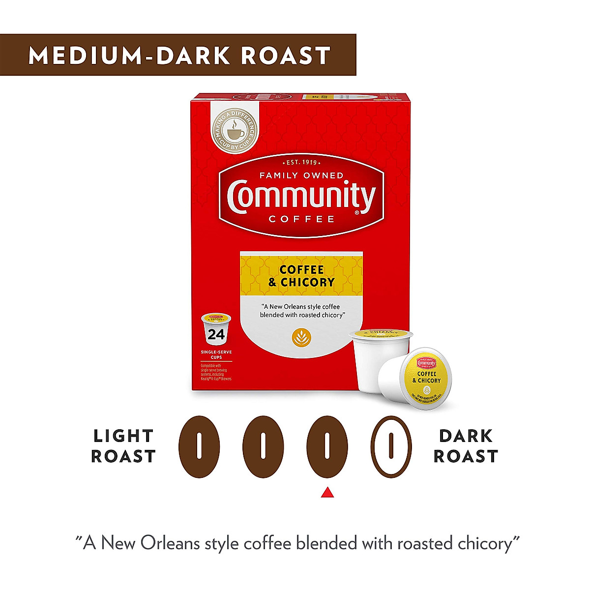 Community Coffee & Chicory 36 Count Coffee Pods, Medium Dark Roast, Compatible with Keurig 2.0 K-Cup Brewers
