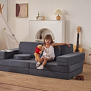 jela Kids Couch 10PCS Luxury, Floor Couch Floor Sofa Modular Furniture for Adults, Playhouse Play Set for Toddlers Babies, Modular Foam Play Couch (Classic, Moonlight Grey)