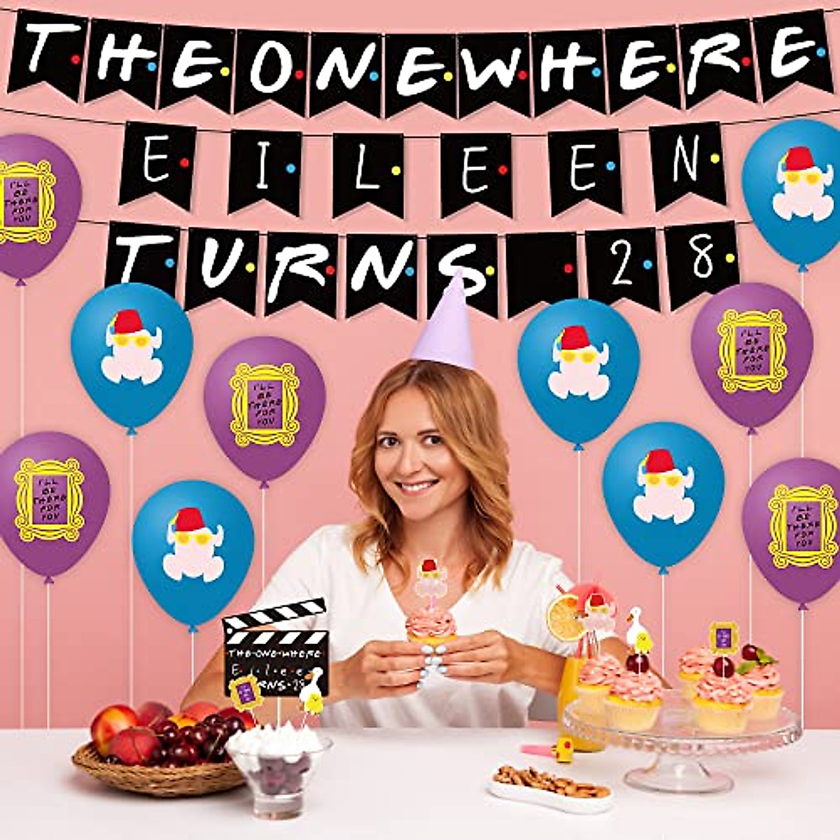 104Pcs Friend Themed Birthday Party Decorations Include The One Where Turn Banners Latex Balloons Cake Toppers Stickers Marked Pen Friend Fans Party Supplies Favors Backdrop Photo pro for Kids Adults