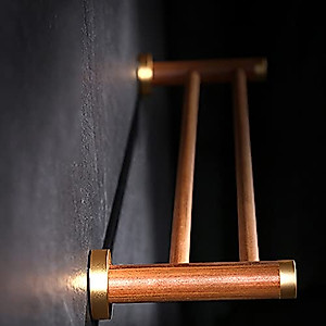 QPZK Chinese Style Double Bath Towel Bar Rack Waterproof Wood for Bathroom, Metal Towel Rod Rack Holder Rail Round Wall Mounted for Bedroom, Kitchen, Living Room black-60cm