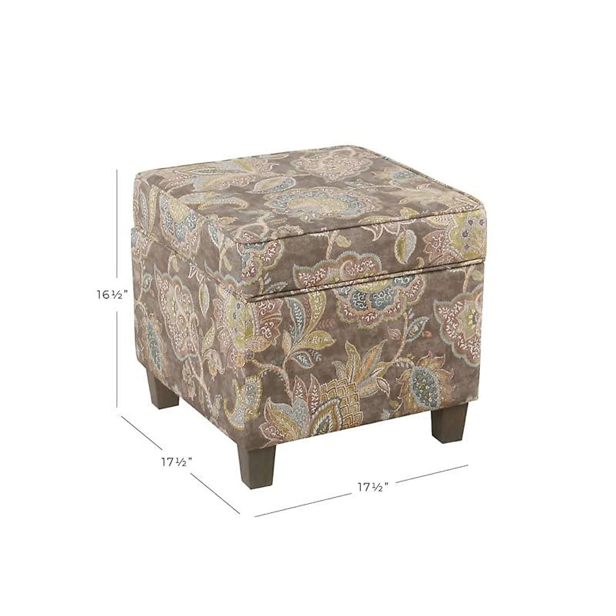 Homepop Home Decor |K7342-A824 | Classic Square Storage Ottoman with Lift Off Lid | Ottoman with Storage for Living Room & Bedroom, Gray Floral