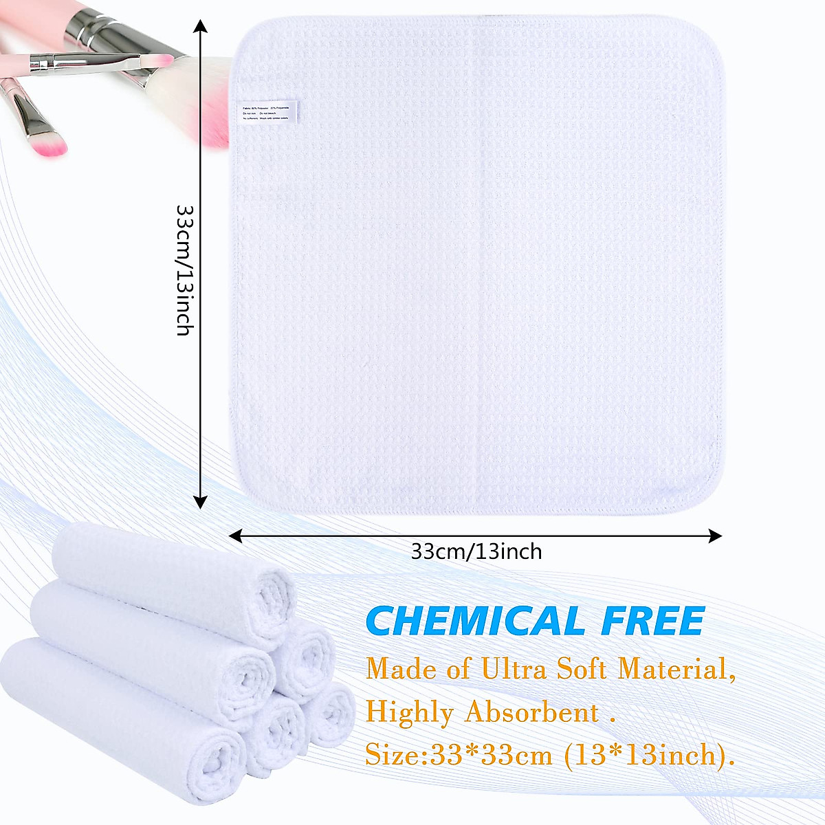 SINLAND Waffle Washcloths Microfiber Facial Cloths Soft Makeup Remover Cloths Ultra Thin Quick Drying Exfoliating 6 Pack White