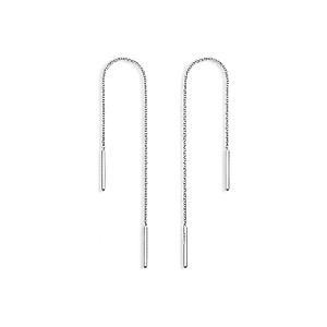 Miabella 925 Sterling Silver or 18Kt Yellow Gold Over Silver Bar Drop Threader Chain Earrings for Women Teen Made in Italy (4 Inches, sterling silver)