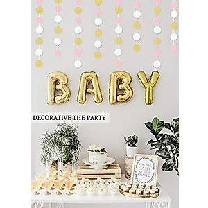 MerryNine Paper Garland, 5 Pack 50ft Glitter Paper Garland Circle Dots Hanging Decor, Paper Banner for Baby Shower, Birthday, Nursery Party Decor(Circle Polka Dots-Pink White Gold-50 Feet)