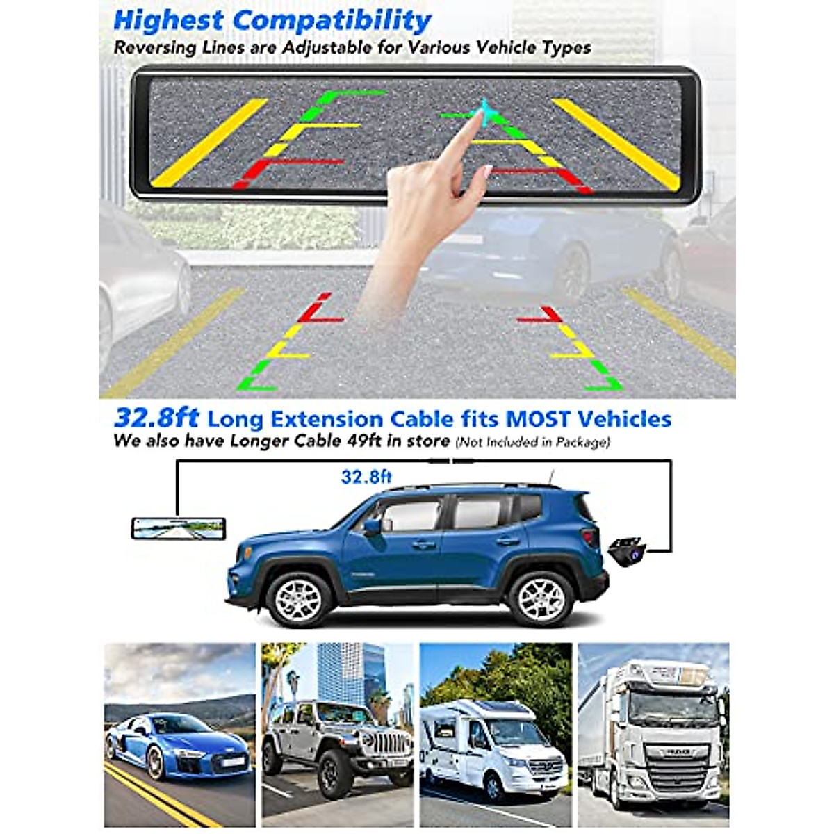 PORMIDO Mirror Dash Cam 12" with Detached Front Camera,Anti Glare Full Touch Split Screen HD 1296P,Car Backup Rear View Mirror Camera Dual Lens with Sony Sensor,Super Night Vision,Parking Assistance