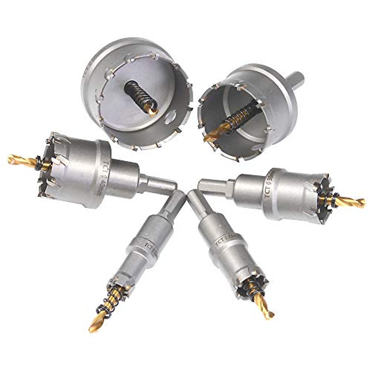 ASNOMY 8PCS Large TCT Hole Saw Kit for Hard Metal, 5/8"-2-3/8" (16-60mm) Carbide Tipped Hole Saw Hole Cutter with Titanium-Plated Pilot Drill bit for Metal, Stainless Steel, Iron, Wood, Plastic