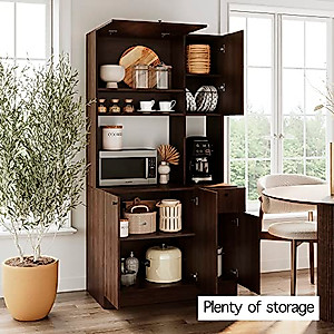 Living Skog Large Kitchen Storage Cabinet – Kitchen Cabinet with Extended Storage Space and Microwave Cart – Pantry Cabinet with Drawers – Kitchen and Pantry Cabinet (Brown)
