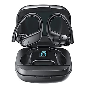 fojep Wireless Earbuds Bluetooth Headphones 100hrs Play Back Sport Earphones Built in Noise Cancellation Mic with Charging Case Digital Display, Sweatproof Stereo Sound Headphones with Over Earhooks