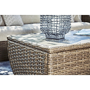 Signature Design by Ashley Sandy Bloom Casual Outdoor Resin Wicker Rectangular Coffee Table, Light Brown
