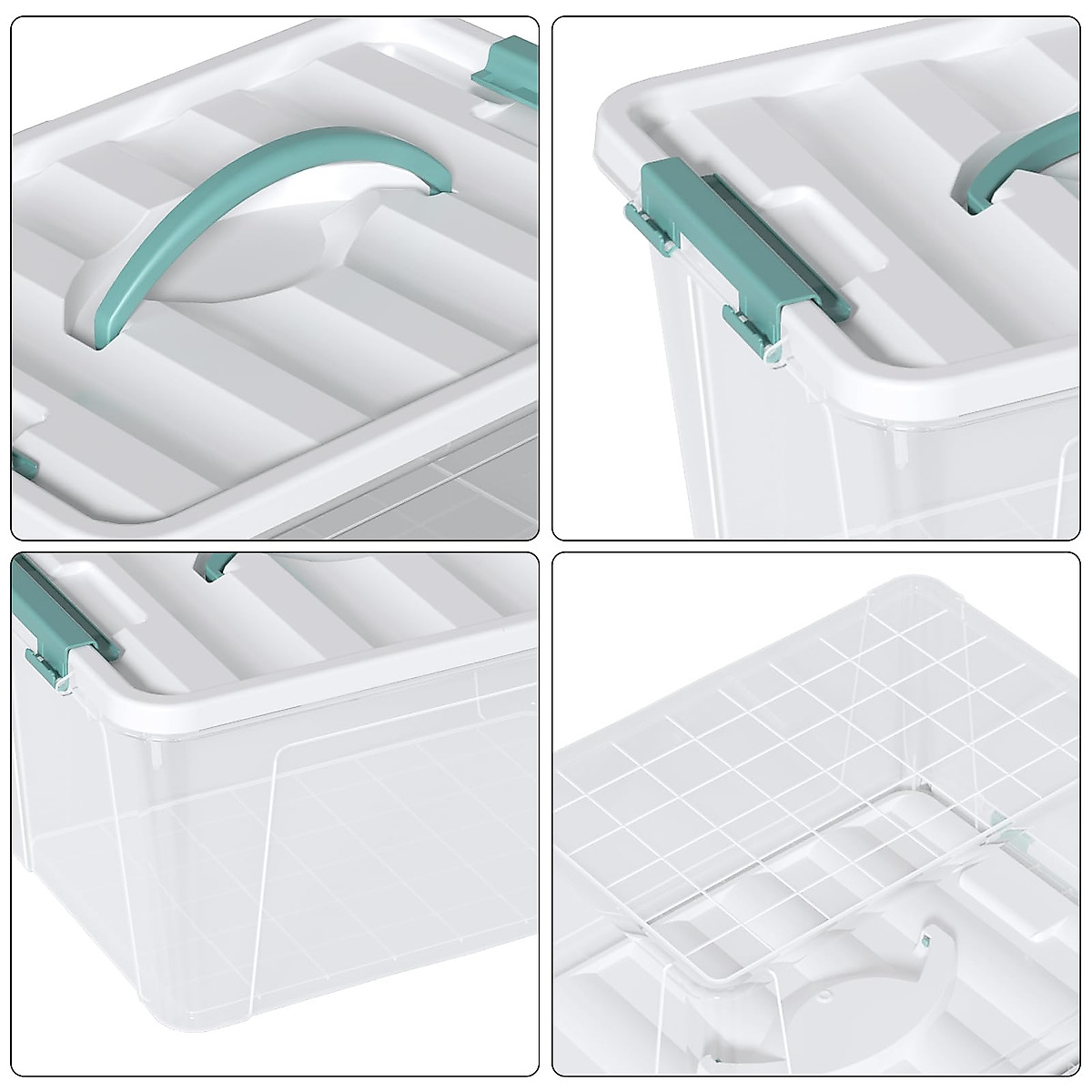 Uumitty 14 Quart Stackable Storage Bin with Latching Lid, Plastic Container Box to Organize Office, Crafts, Clear Base and White Lid, 8-Pack