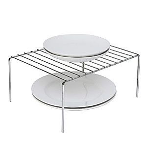 Kitchen Details Medium Helper Shelf | Cabinet & Countertop Organization | Plates & Dinnerware | Glasses | Maximize Space | Free Standing | Chrome