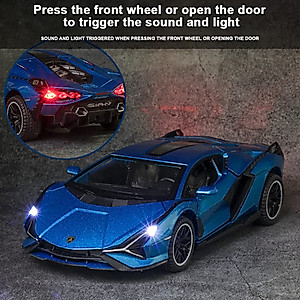 1:32 Scale Sian FKP37 Model Car Zinc Alloy Diecast Car Toys for Kids, Pull Back Toy Car Vehicle with Sound and Light Door Opening Birthday Gift for Boys Toddlers (Blue)