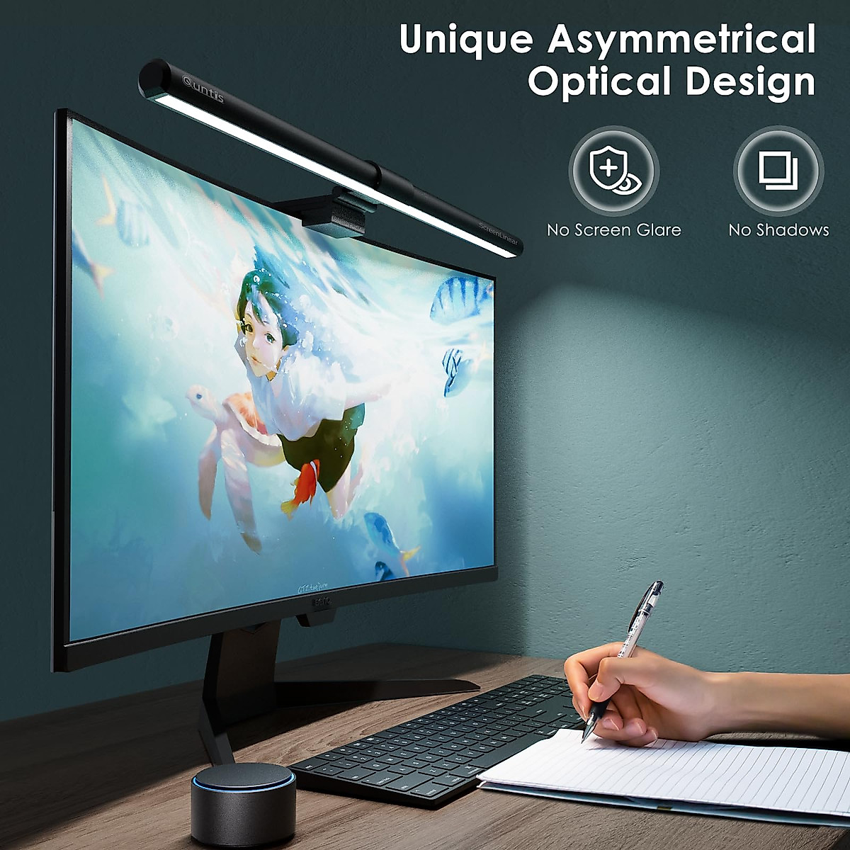 Quntis Monitor Light Bar PRO+ with Remote Control, Fit for Curved/Flat Monitor, Eye-Care USB Computer Lamp Dimmable Screen Light Bar with Auto-Dimming, No Glare Home Office Gaming Desk Lamp