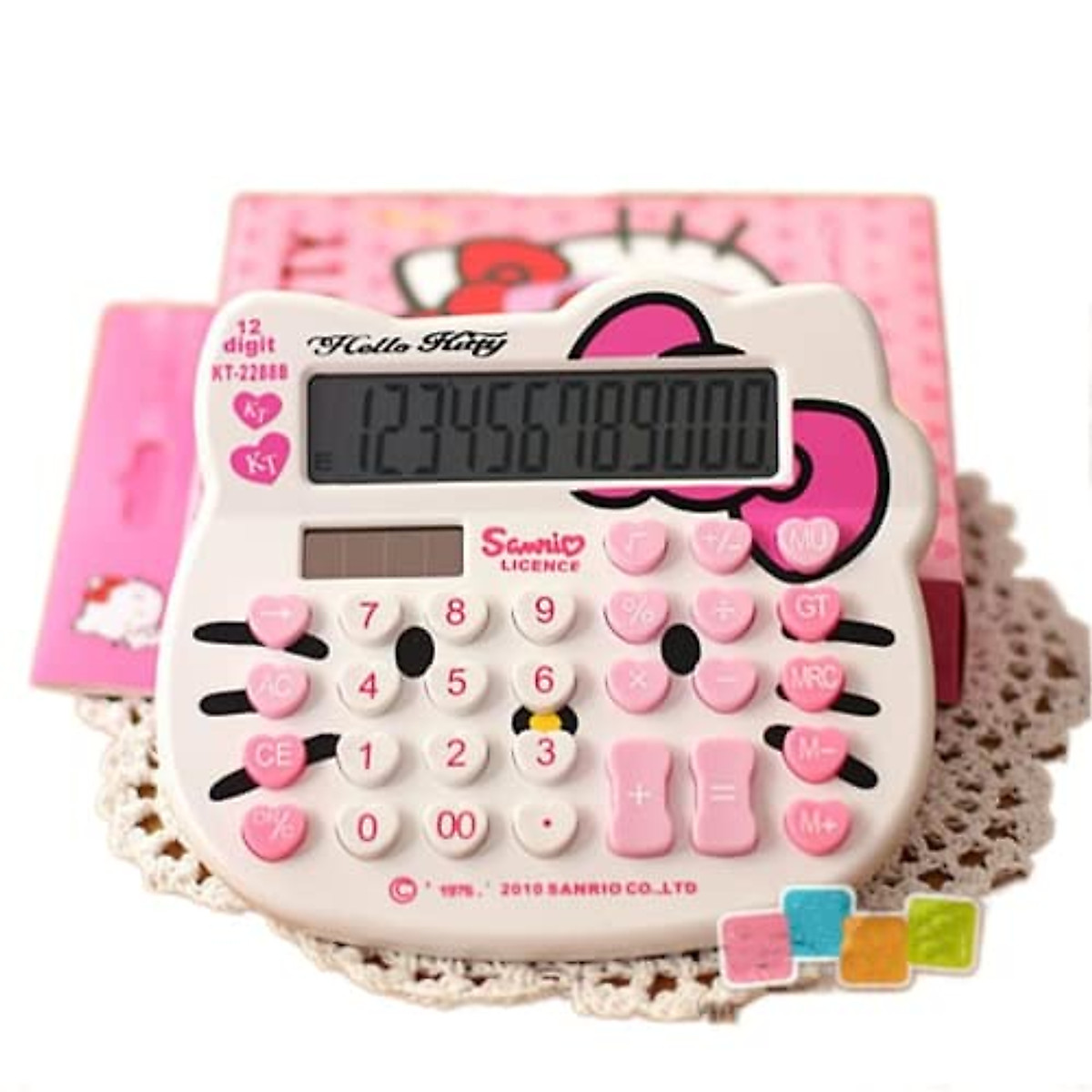 Hello Kitty Calculator Super Cute 12 Digit Calculator Girl and Woman Calculator Large LCD Display Dual Drive by Solar Energy and Battery for School Office Home (White)